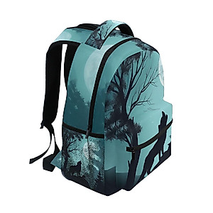 Nander Backpack Travel Evening Moon Wolf School Bookbags Laptop Daypack College Bag for Mens Boys
