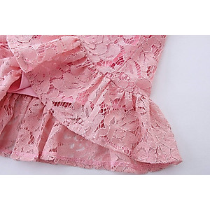 LittleSpring Girls Dresses for Baby Elegent Lace Floral Flare Sleeve Blue Party Wedding Dress for Kids 18 Months