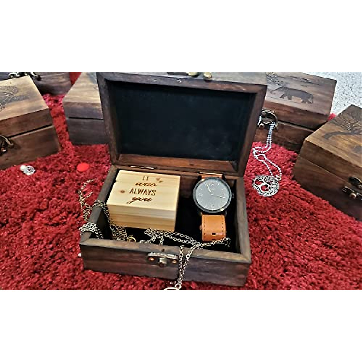 Engraved Wooden Tarot Box for Cards Crystal Holder | Sun and Moon Fortune Telling Astrology Trinket Keepsake Box. Fengshui Luck Talisman Decorative Gift Case/Holder