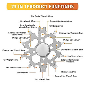 Gifts for Men Dad Boyfriend Him, MAFEHAN 23 in 1 Snowflake Multitool with Fidget Spinners, Cool Gadgets As Birthday Fathers Day Valentine's Gifts, Christmas Gifts Stocking Stuffers for Men(Silver)