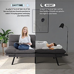 MUUEGM Convertible Futon Sofa Bed, Futon Couch Filled with Memory Foam, Ajustable Backrest Armrest Folding Sofa Bed for Living Room, Small Space, Apartment, Loveseat Daybed for Sleeper Dark Gray