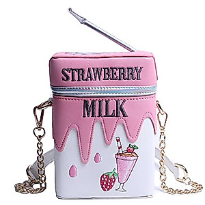 JIANEEXSQ Women Cute Strawberry Milk Box Cross Body Purse Bag Cellphone Shoulder Bags Handbag Card Holder Wallet Purse (strawberry)