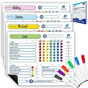 4-Pack Chore Chart for Kids Multiple Kids Included! Family Reward Chart, Responsibility Chart for Kids, Dry Erase Chore Chart for Multiple Kids, Magnetic Responsibility Chart for Kids - Simply Magic