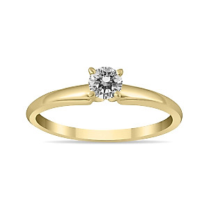 SZUL 1/10 Carat Round Diamond Solitaire Ring in 14K Yellow Gold