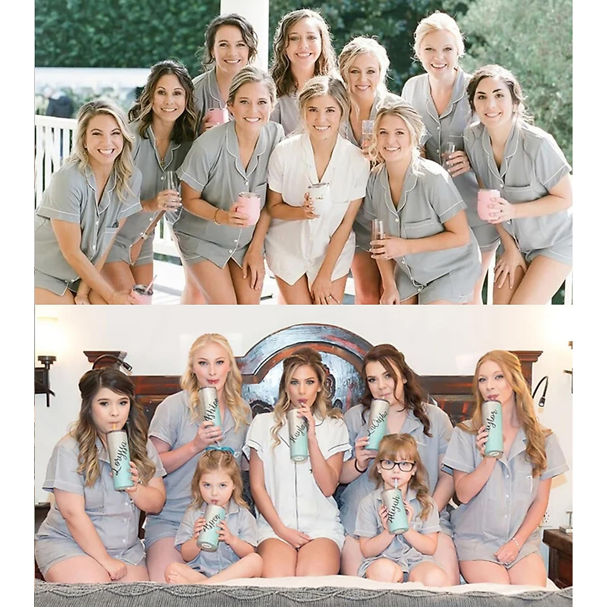 SWOMOG Womens Button Down Pajamas Set Short Sleeve Sleepwear Bride Soft Pj Lounge Sets XS-3XL Grey Medium