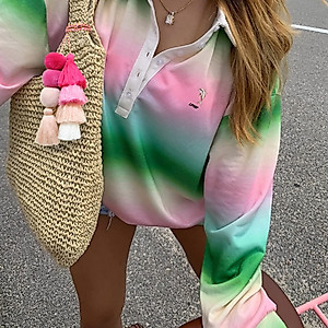 QTKJ Colorful Bohemian Pompom Tassel Keychain Handbags Straw Bag Charms Ornaments Key Ring Pompom Pendant（Pink 1）