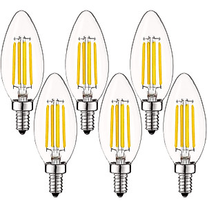 LUXRITE Vintage Candelabra LED Bulb 60W Equivalent, 550 Lumens, 3000K Soft White, LED Chandelier Light Bulbs 5W, Dimmable, Clear Glass, Filament LED Candle Bulbs, UL Listed, E12 Base (6 Pack)