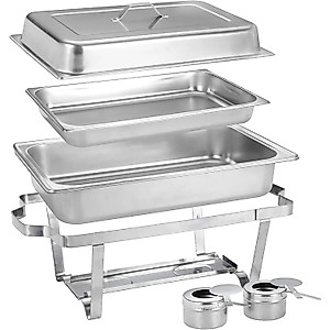 HONHPD Upgrade 8 Qt 4 Pack Full Size Stainless Steel Chafing Dishes Buffet Set,Silver Rectangular Catering Chafer Warmer Set with Trays Pan Lid Folding Frame for Kitchen Party Banquet Dining,Thickened
