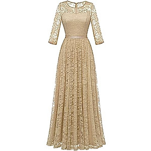 Wedtrend Champagne Bridesmaid Dresses for Wedding Party, Formal Gowns and Evening Party Dress, Floor Length Long Wedding Guest Dress Floral Lace Maxi Christmas Dress with Sleeves WTL20007Champagne3XL
