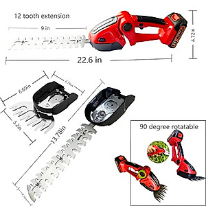 Cordless Hedge Trimmer-24V Electric Shrub Trimmer Grass Shears Handheld Grass Cutter, Hedge Shear with 2 PCS Rechargeable Battery, Charger and Toolbox to for Garden, Lawn, Red