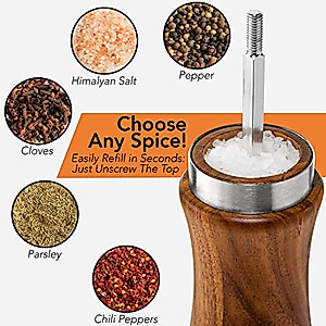 Gennua Kitchen Wooden Salt and Pepper Grinder Set: Refillable Salt & Pepper Mills Adjust for Customized Coarseness, Crafted of Solid Acacia Wood with Ceramic/Stainless Steel Core, 8 Inches Each