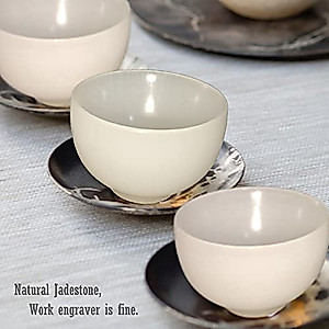 LLY Small Tea and Liquor Cups, Natural Jade Cup Kung Fu Teacups, One Ounce Capacity, A High-Grade Gift for Business and Ceremony (Suet Jade)