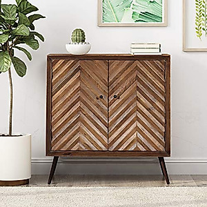 Great Deal Furniture Charlotte Mid-Century Modern Handcrafted Mango Wood Sideboard, Dark Brown