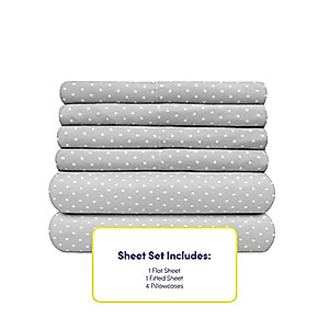 Queen Sheets Dot Grey - 6 Piece 1500 Supreme Collection Fine Brushed Microfiber Deep Pocket Queen Sheet Set Bedding - 2 Extra Pillow Cases, Great Value, Queen, Dot Gray