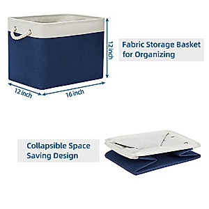 Temary Storage Baskets for Shelves, 2 Pcs Fabric Storage Bins Empty Gift Baskets for Organizing Clothes, Toys, Books, Decorative Basket with Rope Handles (White&Blue,16Lx12Wx12H Inches)