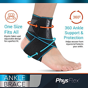 PhysFlex Ankle Brace - Compression Sleeve with Adjustable Strap & Comfy Ankle Support Perfect for Sprained Ankle, Achilles Tendon, Plantar Fasciitis & Sports - Ideal for Men & Women (2, Blue)