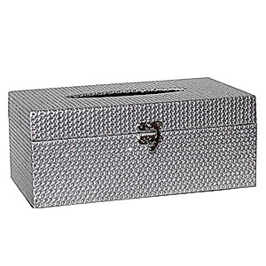 MODE HOME Rectangular Wooden Tissue Box Cover Silver Glitter Leather Tissue Box Holder with Metal Clasp for Living Room, Bathroom, Bedroom, Dryer Sheet Holder for Laundry Room Decor