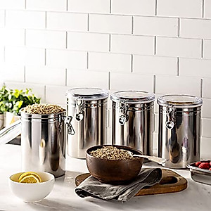 HOMEARRAY Stainless Steel Canister Set - Airtight Food Storage Canisters for Kitchen Counters, Tea, Sugar, Flour, Coffee Sealable Jars with Locking Clamp - Set of 4