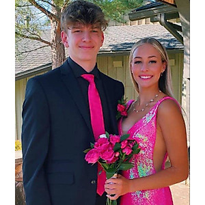 HISDERN Hot Pink Ties for Men Solid Color Mens Ties Classic Woven Satin Formal Fuchsia Necktie Wedding Business