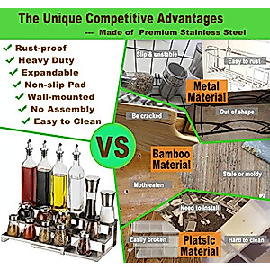 ALhom Spice Rack Organizer for Cabinet/Wall Mount/Countertop/Pantry - 3 Tier Expandable Spice Shelf - Stainless Steel