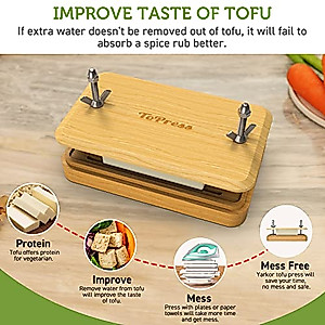 Bamboo Tofu Press, Built in Tofu Strainer and Drip Tray with Cheesecloth- Easily Remove Water from Tofu, Tofu Drainer and Squeezer, Fit for Tofu Size 16oz, Great Gift for Tofu Lover