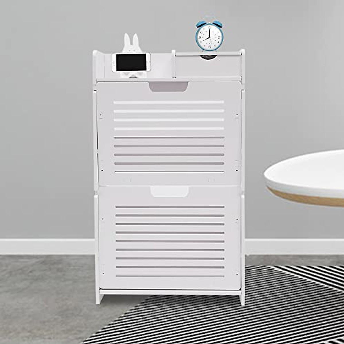 KenSyuInt Shoe Cabinet with 2 Flip Drawers for Entryway, Freestanding Shoe Rack Shoe Organiazer Narrow Shoe Cabinet Shoe Storage Cabinet Tipping Shoe Cabinet, White for Entryway, Bedroom, Hallway