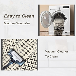 Nailttos Moroccan Large Area Rug 5x7, Washable Non-Slip Black Distressed Tribal Living Room Rug, Soft Low-Pile Dining Room Rug Traditional Farmhouse Carpet for Bedroom Dorm Office Home Decor