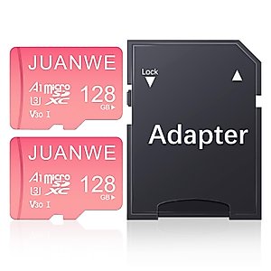 JUANWE 128GB Micro SD Card 2 Pack microSDXC Memory Card with SD Adapter C10 U3 A1 V30 Memory Card SD Card Pink, 128GB