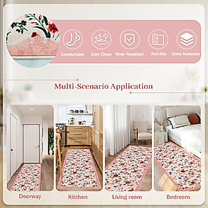 Rug Runners for Hallways, Kitchen Runner Rug Non-Slip, 2x6 Washable Runner Rug, Throw Rugs with Rubber Backing, Soft Floral Rug Low Pile Carpet Runner for Laundry Room and Entryway-Pink