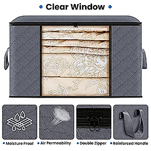 Fab totes 2-Pack Clothes Storage, Stackable Storage Bin Tote, Storage Containers for Organizing Bedroom, Closet, Home Organization and Storage with Lids, Grey