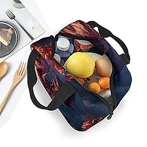 Dragon Reusable Insulated Lunch Bag Cooler Tote Box with Front Pocket Zipper Closure for Woman Man Work Picnic or Travel