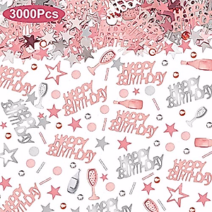 WILLBOND 3000 Pieces Rose Gold Happy Birthday Confetti Foil Stars Confetti Sequins Party Twinkle Confetti Decoration for Birthday Wedding Baby Shower Nursery Party Supplies