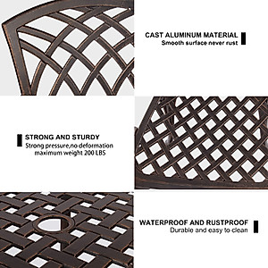 Polar Aurora 3 Piece Patio Bistro Set Cast Aluminum Bistro Table Set Outdoor Round Dining Table with Umbrella Hole for Porch, Lawn, Garden, Backyard, Pool,Bronze