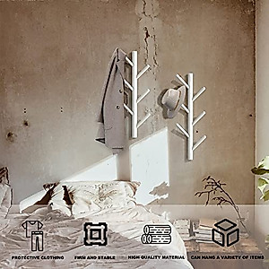 6 Hooks Hanging Modern Wall Mounted Coat and Hat Rack,Wood Hook Wall Decor Hanger for Bedroom and Entryway，Heavy Duty Easy Assembly - 2 Pack White (24 inch)