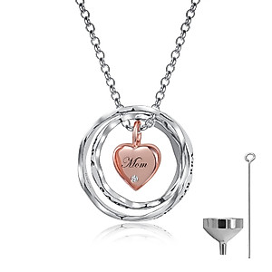oGoodsunj Sterling Silver Keepsake Jewelry Cremation Pendant Eternity Urn Necklace for Ashes - Double Rings Urns Necklaces You Are Always In My Heart I Love You Forever (Mom, Rose Gold)