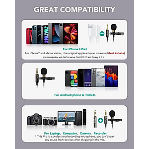 PoP voice Professional Lavalier Lapel Microphone Omnidirectional Condenser Mic for iPhone Android Smartphone,Recording Mic for Youtube,Interview,Video