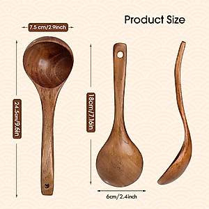 EORTA Set of 2 Wooden Soup Spoons Deep Ladle Natural Wood Sauces/Porridge Soup Flatware with Long Straight Handle Kitchen Serving Tools for Dinner Cooking Catering Gift, Large, Small