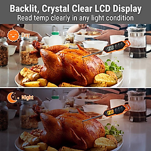 ThermoPro TP01H Digital Meat Thermometer with Long Probe, Food Thermometer for Cooking, Candy, Smoker, Oil, Grilling and BBQ, Instant Read Thermometer with Backlit & Lock Function