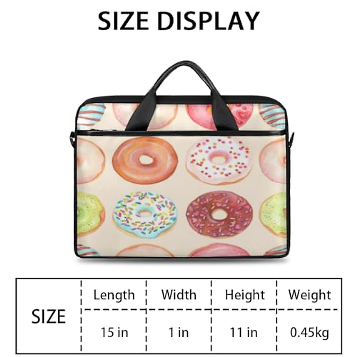 Donuts Laptop Computer Bag Waterproof Shoulder Messenger Bag 13-15 inch Durable Laptop Tote Bag with Shoulder Strap Handle Lightweight Crossbody Briefcase
