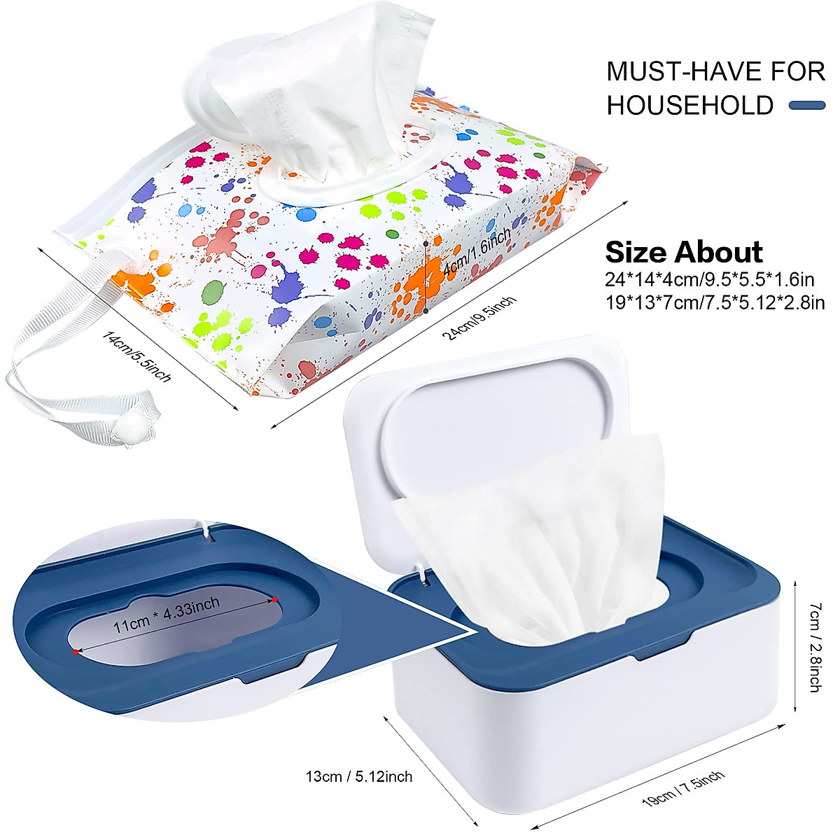 8Pcs Baby Wipes Dispenser, Reusable Baby Wipe Holder Box and Portable Wet Wipes Pouch, Refillable Wipes Pouch Case Container with Lid for Bathroom Baby Nursery Kitchen Office Travel (Black)