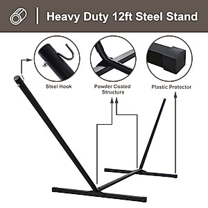 SUNCREAT Double Outdoor Hammock with Stand Included, Portable Cotton Rope 2 Person Hammock for Outdoor, Patio, Garden, Backyard, Beige