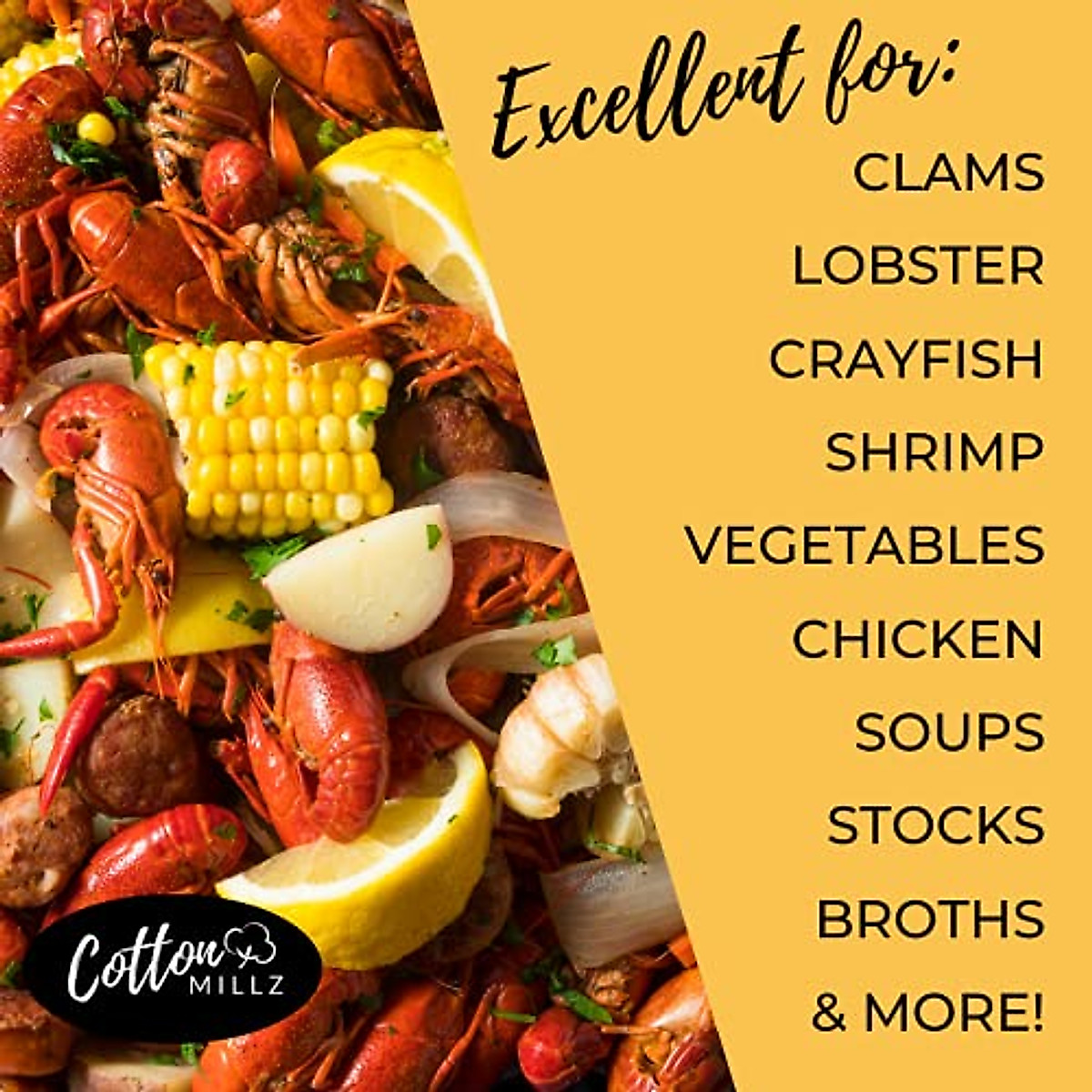 Cotton Millz 24" Cotton Boiling Bags for Seafood Bakes & Broils, Clams, Crab, Lobster, Soups, Broths; Reusable or Disposable; Made in USA (100 Pack)