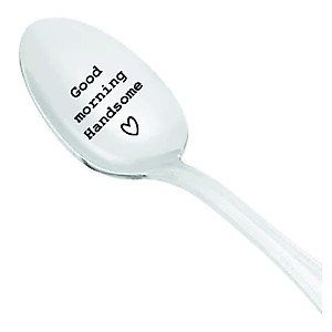 Boston Creative Company Good Morning Handsome Personalized Gift for Boy Friend Engraved Spoon Gift for Him Unique Birthday Gift for Husband Engraved Coffee Spoon Coffee Lover Gift Idea