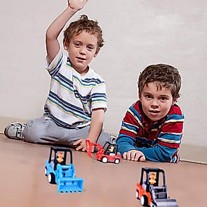 FUN LITTLE TOYS Friction Powered Construction Truck Toys for Toddlers, Push and Go Construction Vehicles Toys Set of Bulldozer, Excavator, Roller