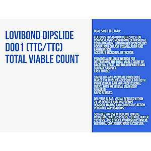 Lovibond 56B010110 Dipslide: D001 TTC/TTC, Total Viable Count (TVC) in Waters and Surfaces, 10/pk