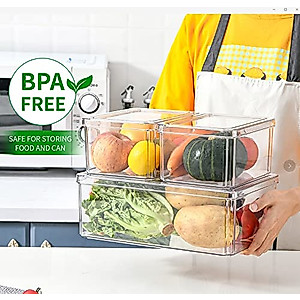 Refrigerator Organizer Bins with Lips BOPEY BPA Free Stackable Plastic Clear Food Storage Bin Multipurpose Box for Freezer Fridge Kitchen Pantry Countertop Dresser, 3-pack(2 Medium 1 Large)