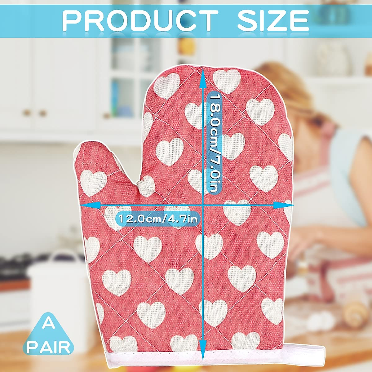 DOERDO 2 Pack Kid Oven Mitts for Children Heat Resistant Kitchen Mitts, Great for Cooking Baking, Age 4-12 (7"x4.7", Sweet Heart)
