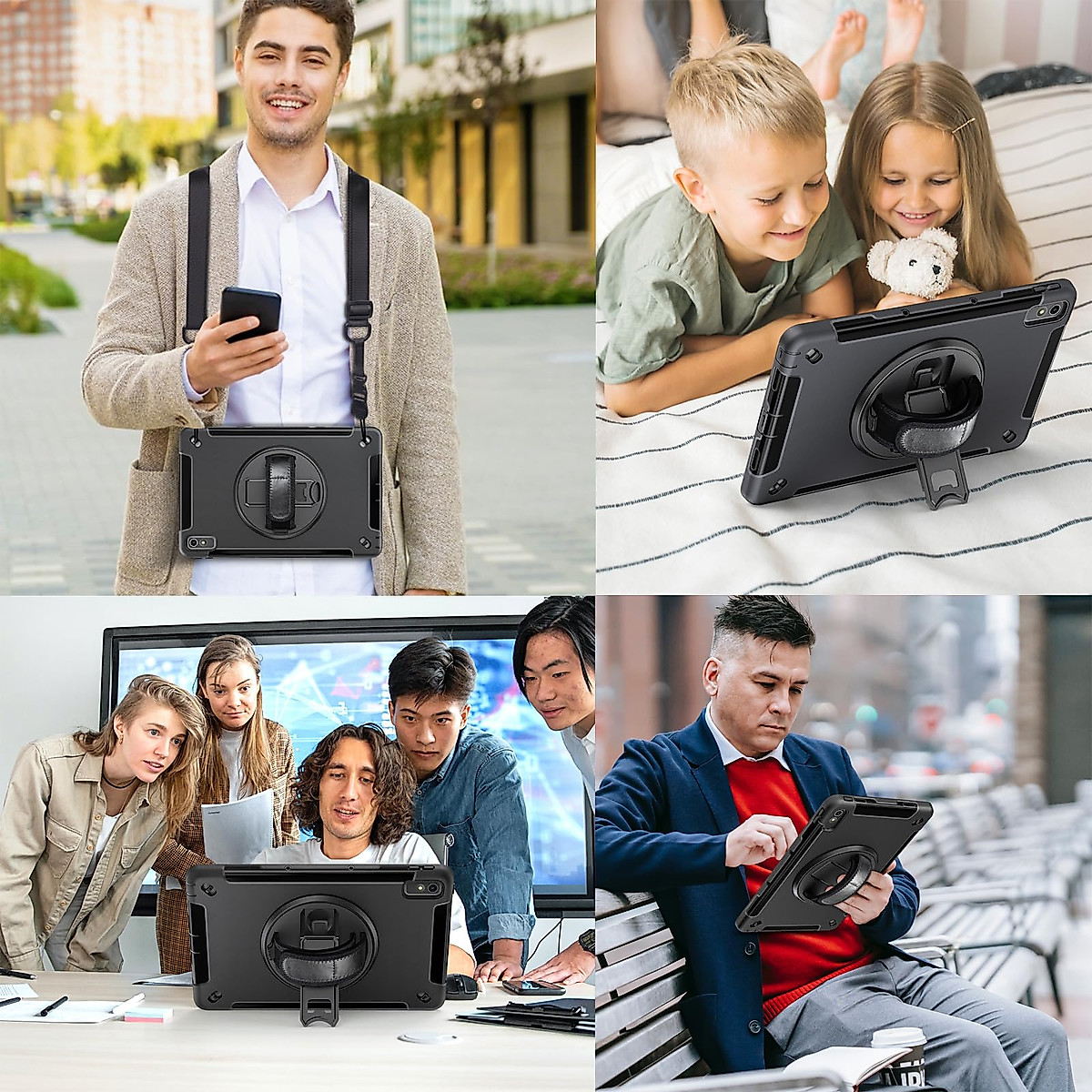 Junfire Protective Case for Lenovo Tab P11 2nd Gen 2023, Shockproof Rugged Cover Lenovo Tab P11 Gen2 11.5 Inch TB350FU/TB350XU with Kickstand/Hand Strap/Shoulder Strap-Black