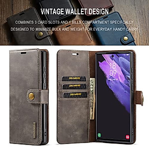 MEOORHE 2 in 1 Magnetic Split Flip Wallet Leather Stand Phone Case for Samsung Galaxy Note 20 10 9 8 Ultra Pro Plus Lite Shell, Practical Card Holder Shockproof Business Back Cover(Red,Note 10 Pro)