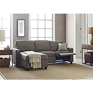Serta Palisades Reclining Sectional Sofa with Left Storage Chaise, Small Couch with Built-In Storage, Low-Maintenance & Family-Friendly Fabric, Gray